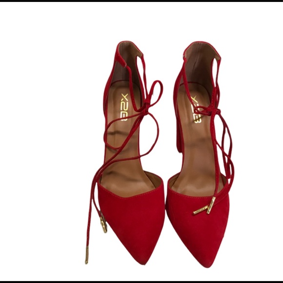 X2B | Shoes | X2bb Womans Red Faux Suede Red Heels Size Pointed Toe ...